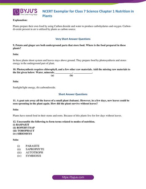 Ncert Exemplar Solutions For Class 7 Science Chapter 1 Nutrition In Plants