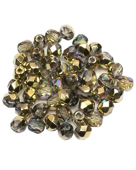 Стеклянные чешские бусины граненые круглые Fire Polished 4 мм Crystal Golden Rainbow 50 шт