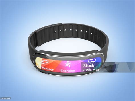 피트 니스 팔찌 스마트 시계 블루 그라데이션에 고립 된 3d 배경 나름에 대한 스톡 사진 및 기타 이미지 나름 만보기 몸짓 Istock