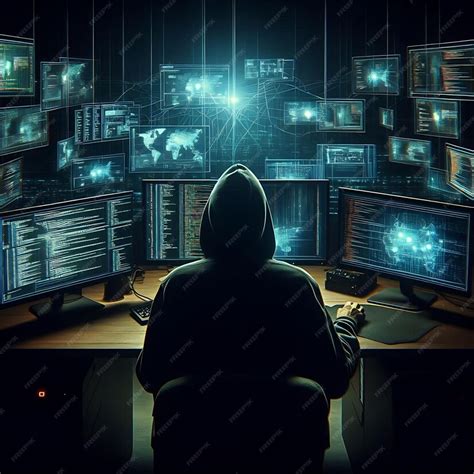 Hacker In Hood Stealing Data From Server Room Cybercrime Concept Premium Ai Generated Image
