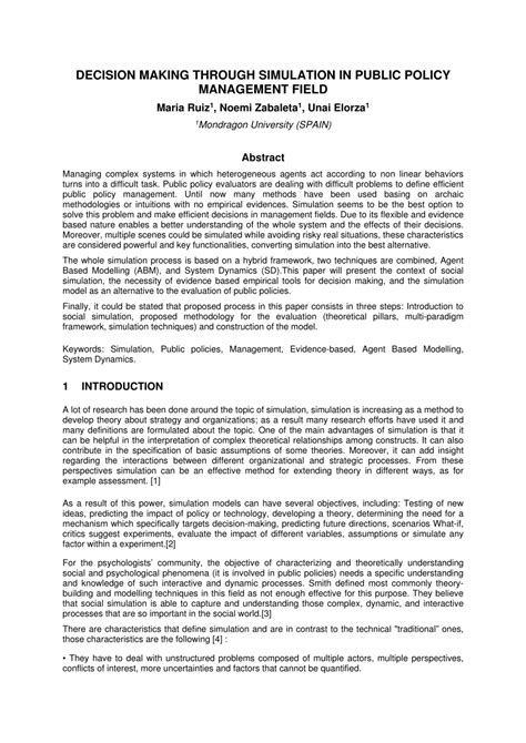 Pdf Decision Making Through Simulation In Public Policy Management Field