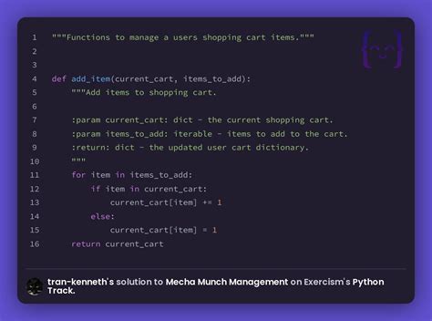 Tran Kenneths Solution For Mecha Munch Management In Python On Exercism