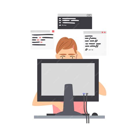 Premium Vector Man Web Developer Or Programmer Working In Front Of
