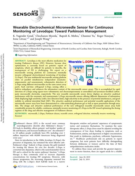 Pdf Wearable Electrochemical Microneedle Sensor For Continuous Monitoring Of Levodopa Toward