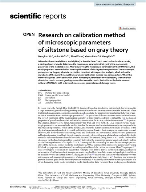 Pdf Research On Calibration Method Of Microscopic Parameters Of Siltstone Based On Gray Theory