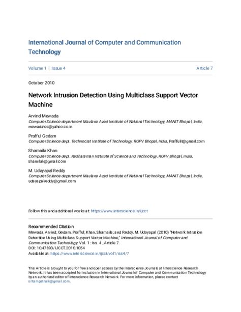Pdf Network Intrusion Detection Using Multiclass Support Vector Machine