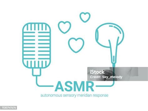 자율 감각 자오선 응답 Asmr 로고 또는 아이콘 연결 된 마이크와 이어폰 소리를 즐기는 상징으로 마음 귓속말 또는 음악 벡터
