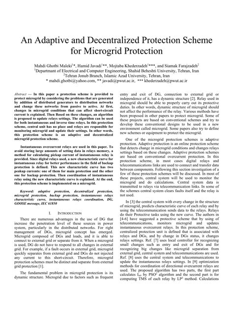 Pdf An Adaptive And Decentralized Protection Scheme For Microgrid