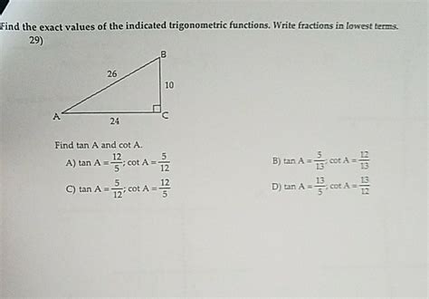 Solved Find The Exact Values Of The Indicated Trigonometric Chegg
