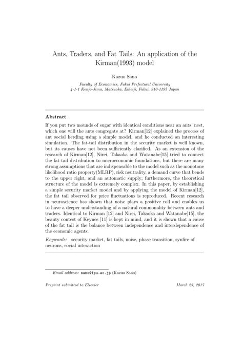 pdf ants traders and fat tails an application of the kirman 1993