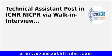 Technical Assistant Post In Icmr Nicpr Via Walk In Interview