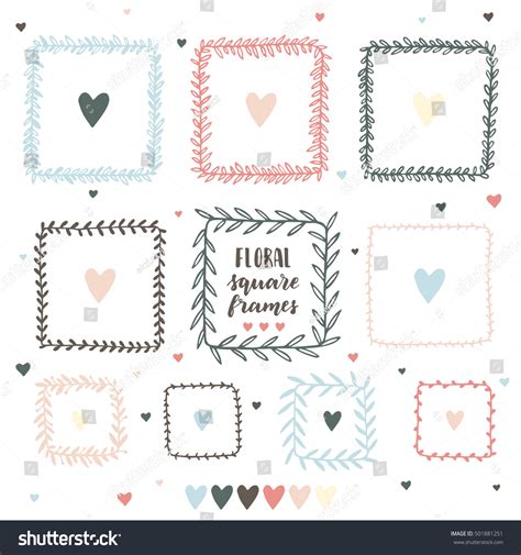 Hand Drawn Floral Square Frame Set Stock Vector Royalty Free Shutterstock