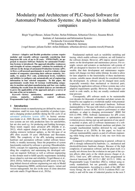 Pdf Modularity And Architecture Of Plc Based Software For Automated