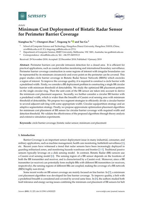 Pdf Minimum Cost Deployment Of Bistatic Radar Sensor For Perimeter Barrier Coverage
