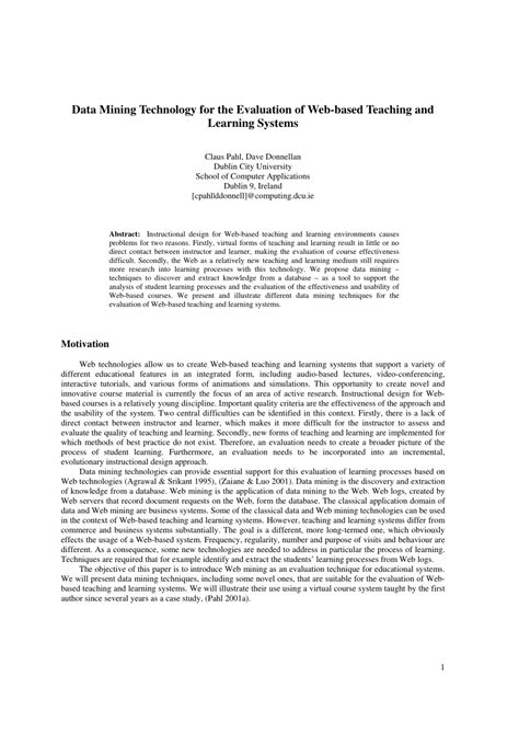 Pdf Data Mining Technology For The Evaluation Of Web Based Teaching And Learning Systems