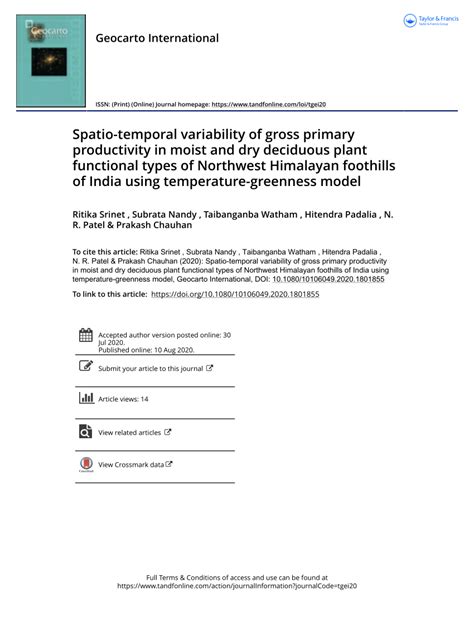 Pdf Spatio Temporal Variability Of Gross Primary Productivity In