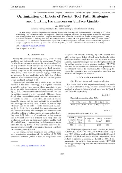 Pdf Optimization Of Effects Of Pocket Tool Path Strategies And Cutting Parameters On Surface