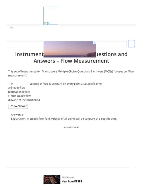 Flow Measurement Instrumentation Transducers Questions And Answers Sanfoundry Pdf Fluid