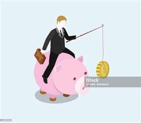 금융 미끼 평면 3d 웹 아이소메트릭 Infographic 개념 벡터 피드를 타고 낚 싯 대와 동전 음식 돈을 은행 사업 크리에이 티브 사람들이 금융 통화 저금통 저축