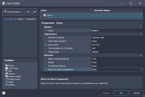 Solved Replace Standard Parameter Table Form With The Build In Form On Place Ilogic Component
