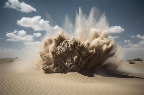 Explosión De Arena En Movimiento Con Nubes De Arena Y Polvo Explotando