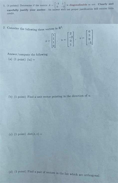 solved 1 4 points determine if the matrix a [−301−3] is