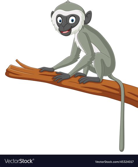 Cute Langur Monkey Cartoon On Tree Branch Vector Image