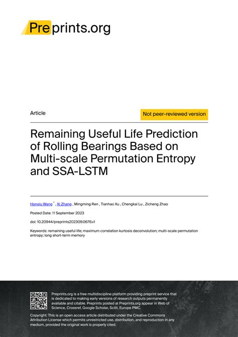 Pdf Remaining Useful Life Prediction Of Rolling Bearings Based On