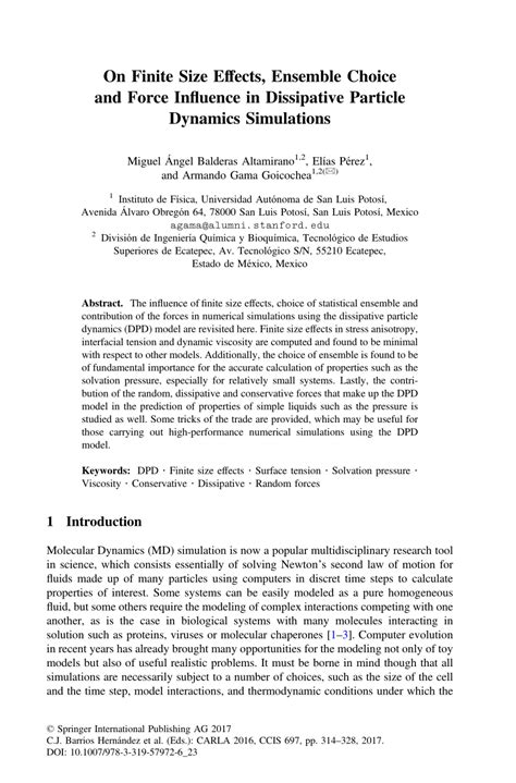 Pdf On Finite Size Effects Ensemble Choice And Force Influence In