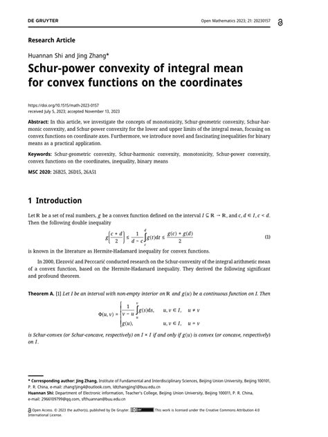 Pdf Schur Power Convexity Of Integral Mean For Convex Functions On The Coordinates