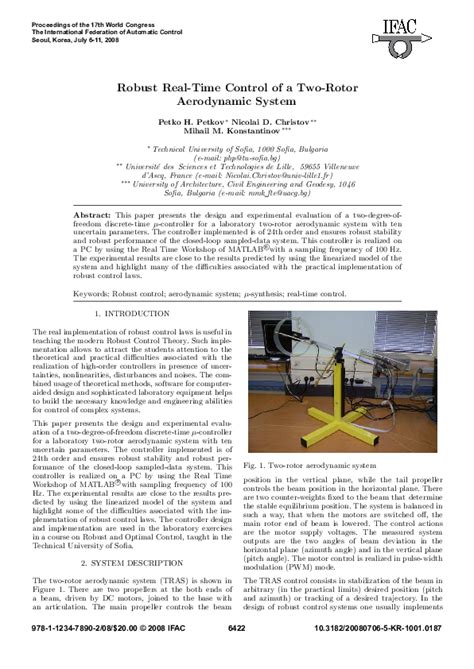 Pdf Robust Control Of A Twin Rotor Aerodynamic System
