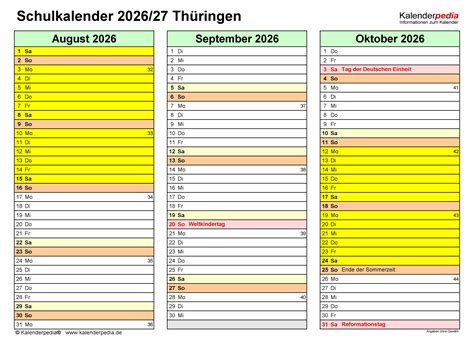Schulkalender 202627 Thüringen 10 Pdf Vorlagen