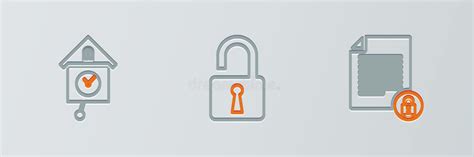 set line document and lock retro wall watch and open padlock icon