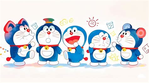 五个可爱哆啦a梦 电脑壁纸高清 高清动漫壁纸 彼岸桌面
