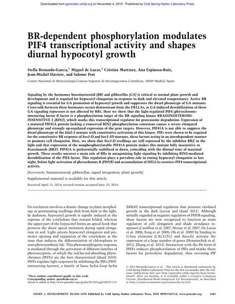 Pdf Br Dependent Phosphorylation Modulates Pif4 Transcriptional Activity And Shapes Diurnal