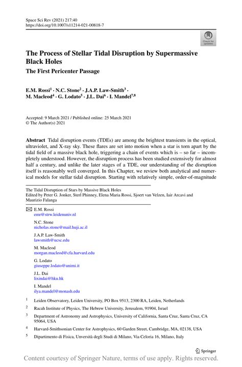 Pdf The Process Of Stellar Tidal Disruption By Supermassive Black Holes The First Pericenter