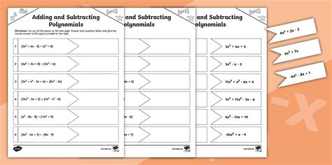 Adding And Subtracting Polynomials Matching Puzzle Worksheet