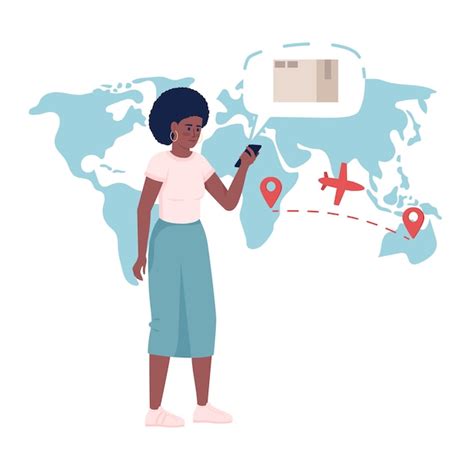 Premium Vector Female Consumer Waiting For Parcel With Mobile App