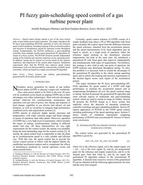 Pdf Pi Fuzzy Gain Scheduling Speed Control Of A Gas Turbine Power Plant