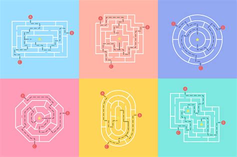 미로 모양 디자인 요소입니다 3 개의 입구 한 출구와 한 가지 올바른 방법으로 이동 합니다 하지만 교착 상태에 대 한 많은 경로 경기 스포츠에 대한 스톡 벡터 아트 및 기타