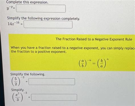 Solved Complete This Expression Yp Simplify The Following Chegg