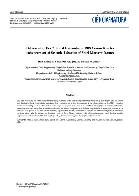 Pdf Determining The Optimal Geometry Of Rbs Connection For Enhancement Of Seismic Behavior Of