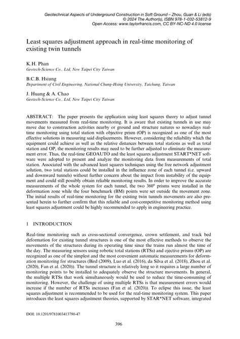 Pdf Least Squares Adjustment Approach In Real Time Monitoring Of Existing Twin Tunnels