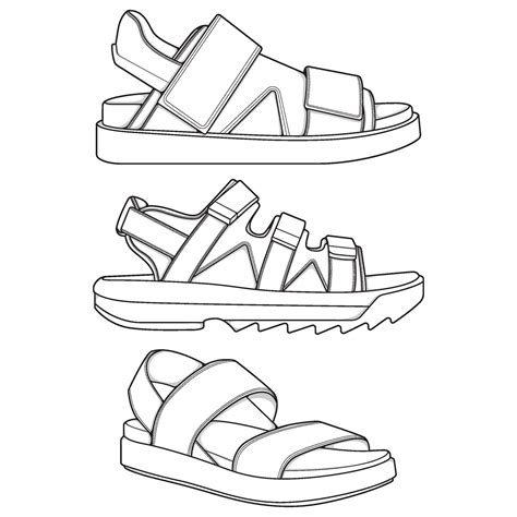 Strap Sandals Outline Drawing Vector Strap Sandals Drawn In A Sketch Style Bundling Strap