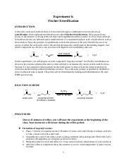 Experiment Fischer Esterification Docx Experiment Fischer Esterification INTRODUCTION