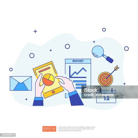 비즈니스 통계 투자 분석 종이 시트 손 돋보기 서류 차트 그래프 요소와 회계 연구 및 재무 감사 회계에 대한 차트 문서 데이터 보고서 개념 개념에 대한 스톡 벡터 아트 및