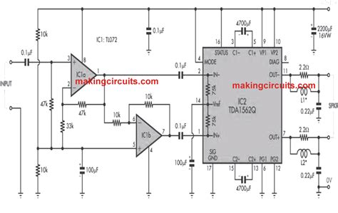 Watt BTL Power Amplifier Circuit Using IC TDA Q Making Easy Circuits