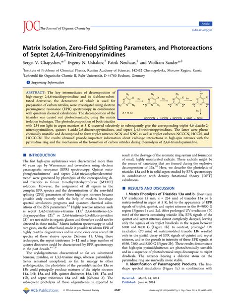 Pdf Matrix Isolation Zero Field Splitting Parameters And Photoreactions Of Septet 2 4 6