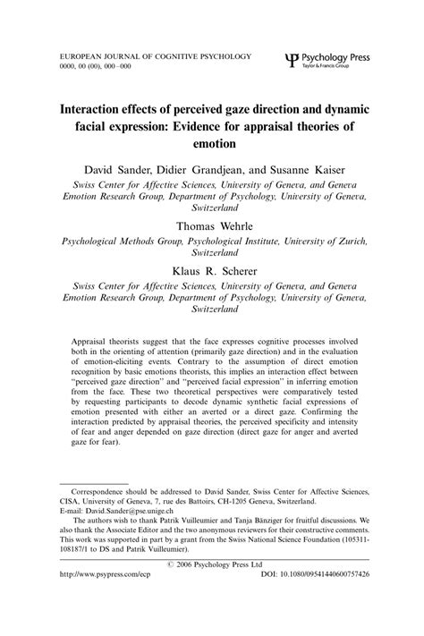 Pdf Interaction Effects Of Perceived Gaze Direction And Dynamic