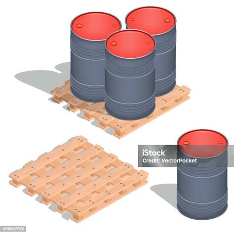 나무 팔레트에 석유의 배럴의 벡터 아이소메트릭 아이콘 화물운반대에 대한 스톡 벡터 아트 및 기타 이미지 화물운반대 등측투영법 통 배럴 Istock
